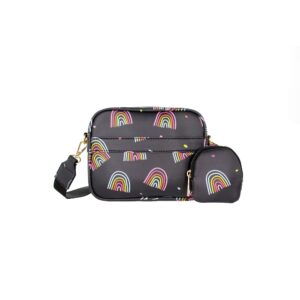 olivia miller women's rainbow print faux leather square crossbody handbag purse