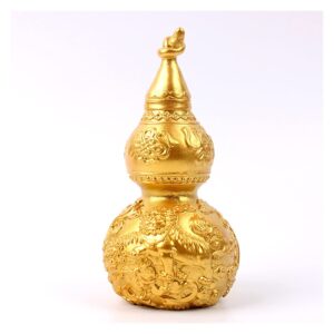 in2ho chinese good luck cucurbit bagua gourd wu lou statue feng shui taoist deities hulu/calabash figurine sculpture home garden decor health prosperity (color : gold)