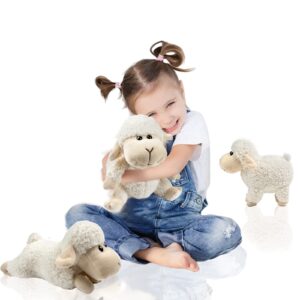 frankiezhou home 3 pcs stuffed sheep animals, 6.5 inch - 8.8 inch cute lamb plush toy as gift for your kids (sitting, standing, lying). (white)