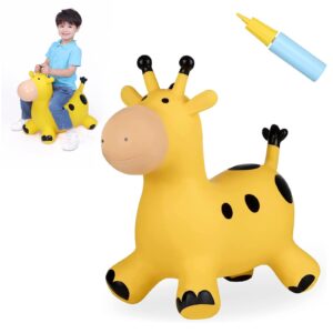 inpany giraffe bouncy horse hopper toys, toddler bouncing zoo animals, inflatable jumping hopping horse, ride on rubber bouncer for kid, outdoor indoor birthday gifts for 2 3 4 year old girl boy