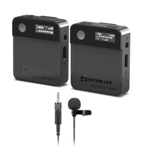 relacart wireless lavalier microphone system, mi1 2.4ghz wireless lapel mic with 1 transmitter, 1 receiver and 1 lavalier microphone compatible with dslr, camera, camcorder, smartphone, iphone