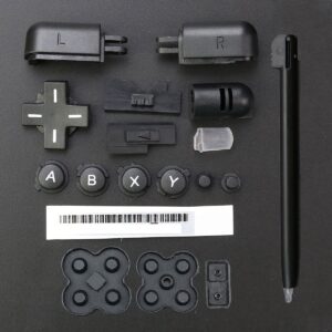 nslikey abxy l r d pads cross button full button set + conductive button pad + stylus touch pen + label for nintendo ds lite ndsl replacement (black)