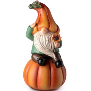 jetec fall gnomes statue decor, thanksgiving gnome pumpkin gnome white beard gnome statue fall pumpkin fairy statue resin pumpkin decor garden yard lawn ornament gift, 6.7 inch tall