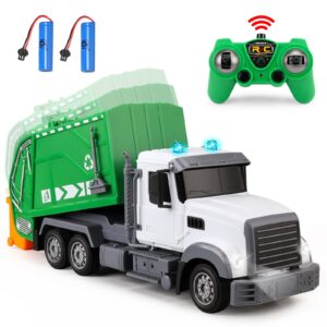 wemoka 2.4ghz remote control garbage truck toys, rc trash truck toys for boys with trash bin real lights, 1/24 scale 6 channel rechargeable recycling truck gift for kids