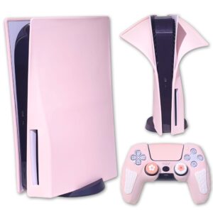 belugadesign ps5 silicone cover bundle | dust guard anti-scratch anti-fall skin | protective soft sleeve with controller cover and sakura thumb grips (pink, disc edition)