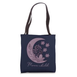 moon child witch crescent moon crystals witchcore aesthetic tote bag