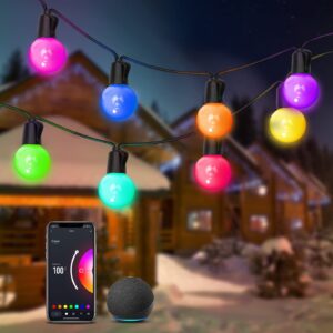 asahom smart led outdoor string lights, 50ft g40 rgb globe patio lights, 25 shatterproof multi-color led bulbs, voice & wifi app control, waterproof connectable hanging lights for garden party decor