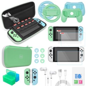 accessories bundle compatible for nintendo switch oled 2021, essential protection kits with carrying case, screen protector, cards storage case, hand grips, cover for joycon & thumb grip caps