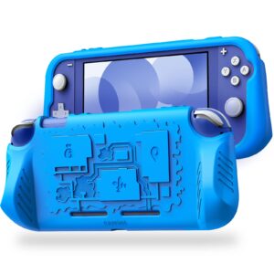 fintie case for nintendo switch lite 2019 w/3 game card slots - soft silicone [shock proof] [anti-slip] protective cover w/ergonomic grip comfortable grip case for switch lite console, blue