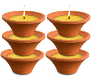 citronella candles,outdoor large citronella scented candles set, aromatherapy candle - large flame wick in terracotta bowl - for home garden patio balcony bbq party outside camping - 6 pack