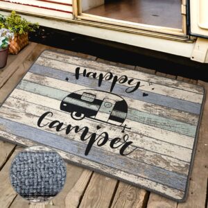 funny doormat,happy camping camper welcome mats for front door,non-slip entryway rug garden home kitchen rubber bathroom backing doormat 17x28.7 inch