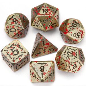 blood maledict bronze metal dnd dice set with metal case, d&d metal dice for tabletop trpg gaming