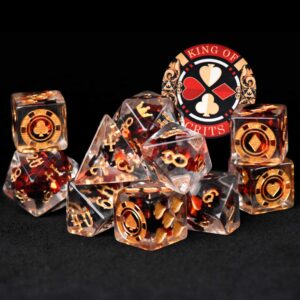 king of crits poker 11 dice set with real poker chip | vegas themed gambler polyhedral dice set | dnd mtg board game dice