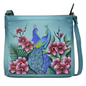 anna by anuschka womens anna anuschka women s genuine leather crossbody organizer hand painted exterior peacock lov, peacock love, one size us