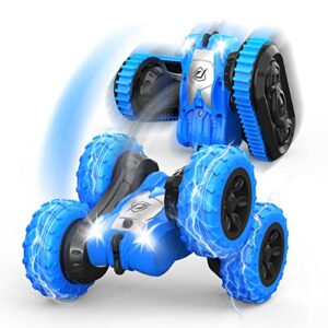 toys for 5-12 year old boys, 2 in-1 rc stunt car for kids and 2.4ghz 4wd 360° rotating with headlights, cool remote control car present christmas birthday gifts for kids aged 4+