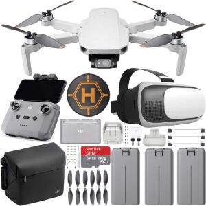 dji mini 2 drone 4k video quadcopter fly more combo (renewed) + fpv headset bundle