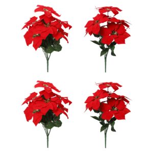 tifuly poinsettias artificial christmas flowers 4pcs, 7heads fake poinsettia bouquet red christmas flowers for home door stair garden christmas tree decoration