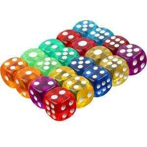 50pcs colorful transparent 6-sided 16mm game dice acrylic rounded corners dice for board games, teaching math, bar ktv party favor, random color