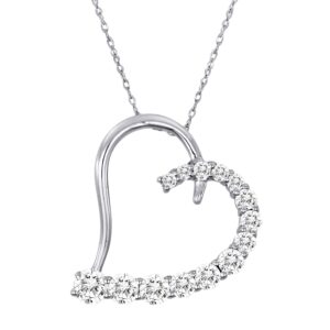 oro leoni 14k white gold cubic zirconia heart pendant necklace