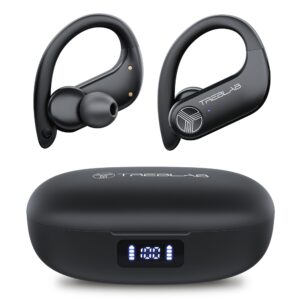 treblab x3-pro - wireless earbuds with earhooks-45h playtime, aptx, ipx7 waterproof earphones for running & workout-sport bluetooth headphones with charging case-built-in microphone- black (renewed)