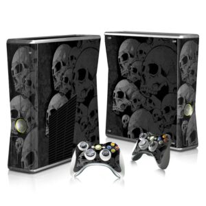 censteel xbox 360 slim skins wrap sticker with two free wireless controller decals, black skull whole body protective vinyl skin decal cover for microsoft xbox 360 slim console