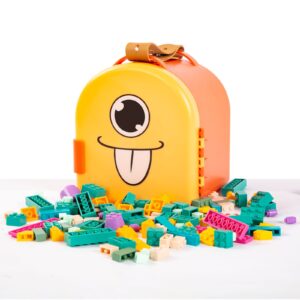 building toys case set include 600 building brick cartoon diy stickers toy building block toys storage building toy travel case best gift for kids 5 years old