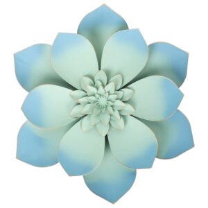 decointo blue metal flower wall decor, 13" flower sculpture home decor for bedroom, living room, bathroom, kitchen, garden, patio porch - rustic floral wall art hanging decorations