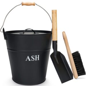 ash bucket with lid and handle, galvanized iron ash pail for fireplace, fire pits and wood burning stoves