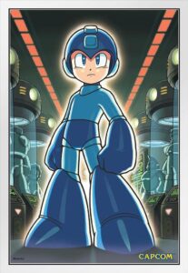 mega man key art video game video gamer classic retro vintage 90s gaming megaman capcom legacy collection megaman 11 mega man x dr wily white wood framed poster 14x20