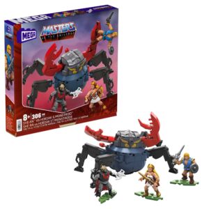 mega masters of the universe building set, she-ra vs hordak & monstroid with 306 pieces, 3 poseable micro action figures, for adult collectors