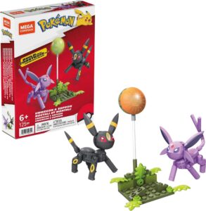 mega pokémon action figure building toys, umbreon & espeon with 122 pieces, 2 poseable characters, 4 inches tall, gift idea for kids