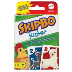 mattel games skip bo junior card game in with 2 levels of play, 112 cards, sequencing entertainment for 2 to 4 players ages 5 years & older