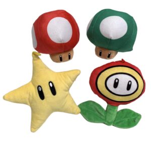 toy rover super mario icon 7 inch stuffed plush toy 4 piece set, green, red, yellow