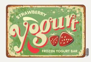 vintage metal tin sign yogurt strawberry metal sign metal plaque bar pub retro wall decor poster home club 8x12inches