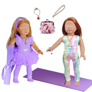 2-sets 18-inch doll-clothes accessories ballet dance outfit set with shoes, yoga mat, bracelet, necklace, bag-compatible with american 18 inch dolls -purple