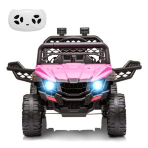 nasitip 12v kids ride on car truck w/parent remote control, spring suspension, led lights, aux port, music (rose, no tent)