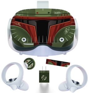 arlon graphics bounty hunter skin wrap decal for oculus quest 2 - includes decals for the front, top, bottom, two controllers, charging plug and 2 extra stickers - video instructions, green