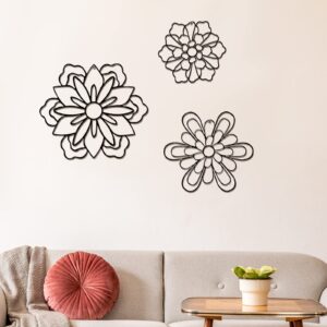 3 pieces metal flower wall decor rustic galvanized metal flower hanging metal flower wall art wire outline wall flowers decor for home bedroom bathroom kitchen garden wall art (3 styles)