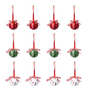 gesundheit 12 pcs 2" tall christmas jingle bell,christmas tree bells pendant,christmas holiday party supplies craft bells with star cutouts, red & white & green for home garden christmas tree decor,