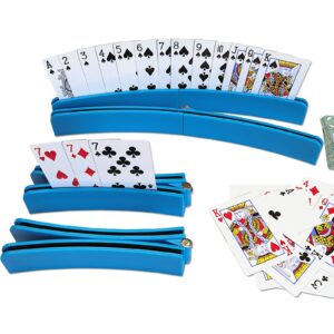 bradys house card holder for playing cards foldable 4 pieces | plastic playing card holders for kids adults & seniors | 13 inches curved game card organizer holder racks