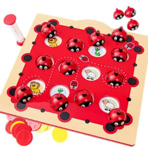 kidewan ladybug's garden memory game, educational toys for kids ages 3 and up, memory matching board game with double-sided cards, preschool learning toy for toddlers boys girls