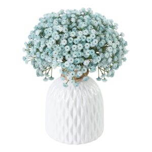 justoyou 10 pcs artificial babys breath flowers, blue artificial flower, fake gypsophila real touch flowers for wedding party home garden decoration （blue, not include vase）