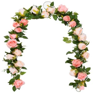 myt artificial fake rose flowers garland hanging flowers vine 2 pcs for wedding arch flowers、home party、 garden craft art decor(pink and champagne)