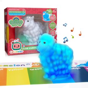 wow! stuff cocomelon toys musical color learning sheep | changes to match colors | plays baa baa black sheep nursery rhyme | night light sleep soother mode | for girls and boys | ages 2+