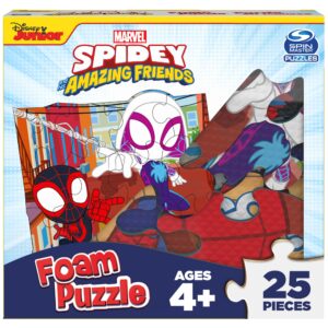 marvel, 25-piece jigsaw foam squishy puzzle go spidey! disney junior spidey and his amazing friends show, for kids ages 4 and up