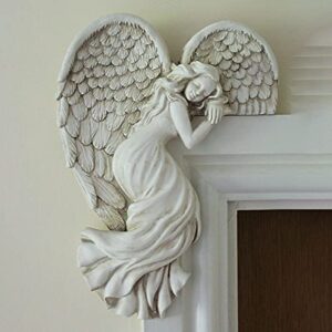 owemkit door frame angel decor statues ornaments with heart-shaped wings sculpture angel in your corner resin wall sculpture crafts for home living room bedroom decoration