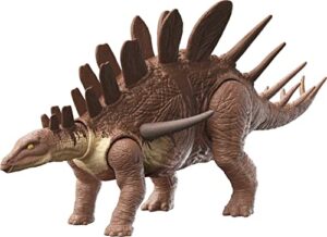 jurassic world camp cretaceous roar attack kentrosaurus dinosaur action figure, toy gift with strike feature and sounds