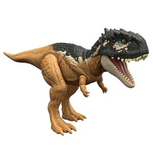 mattel jurassic world dominion roar strikers dinosaur action figure with roaring sound & attack action, skorpiovenator dino toy includes digital play