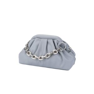 women's chain link cloud clutch bag dumpling-shaped pouch purse handbag ruched chunky chain link shoulder handbags (light grey)