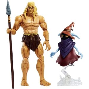 masters of the universe masterverse revelation savage he-man action figure with 30+ articulated joints, 3 weapons, harness & orko figure with ‘floating’ base, 7-inch motu collectible gift